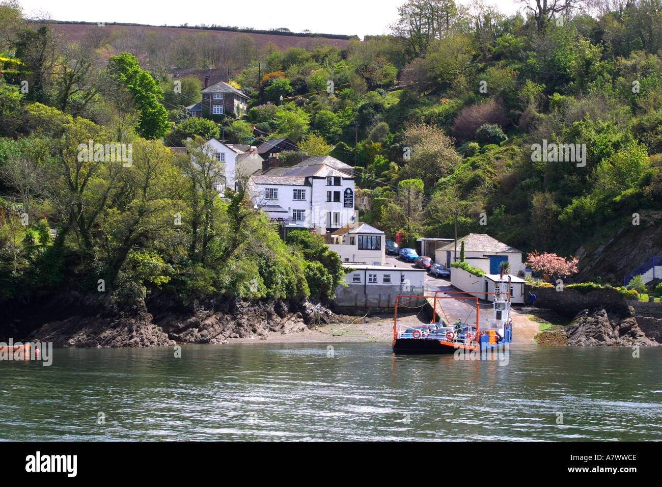 Small car ferry, View to Bodinnick, River Fowey, Fowey, Cornwall ...