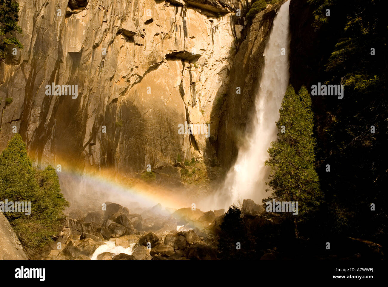 Yosemite Falls Rainbow in the Mist Stock Photo - Alamy