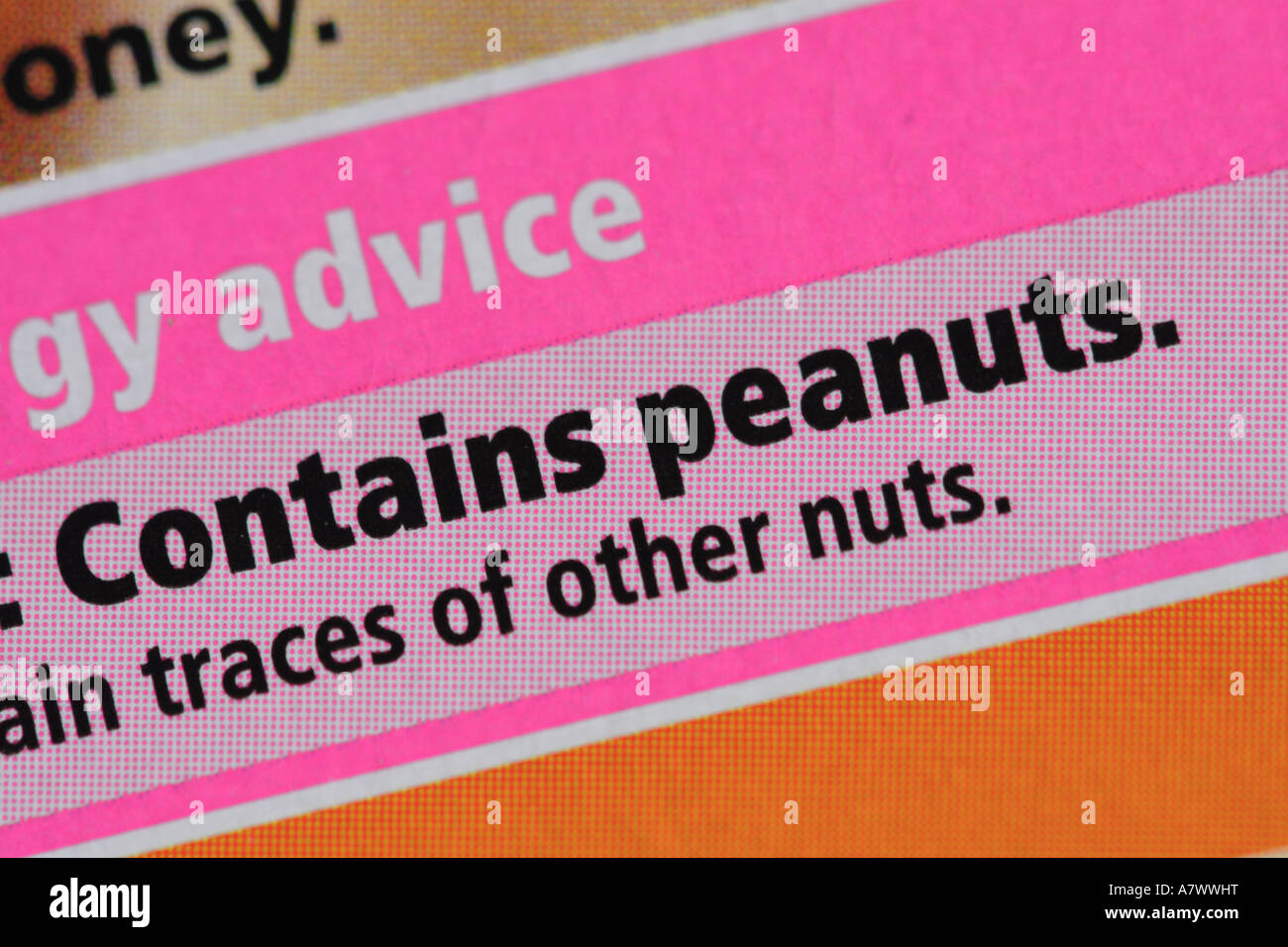 Food allergy product information peanut warning Stock Photo - Alamy