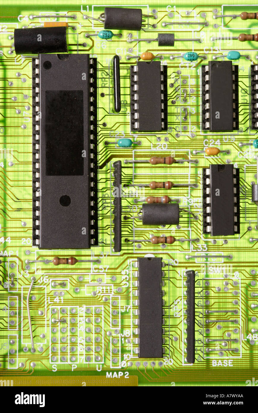Computer serial interface circuit board face on view Closeup Backlit ...