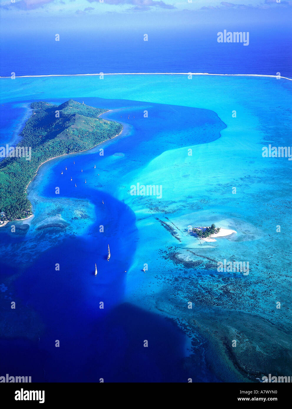 France, French Polynesia, Bora-Bora island, lagoon (aerial view Stock ...