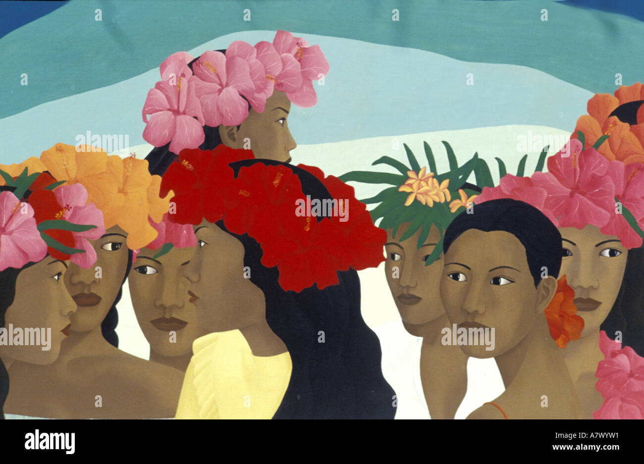 France, French Polynesia, Society islands, Tahiti island, painting ...