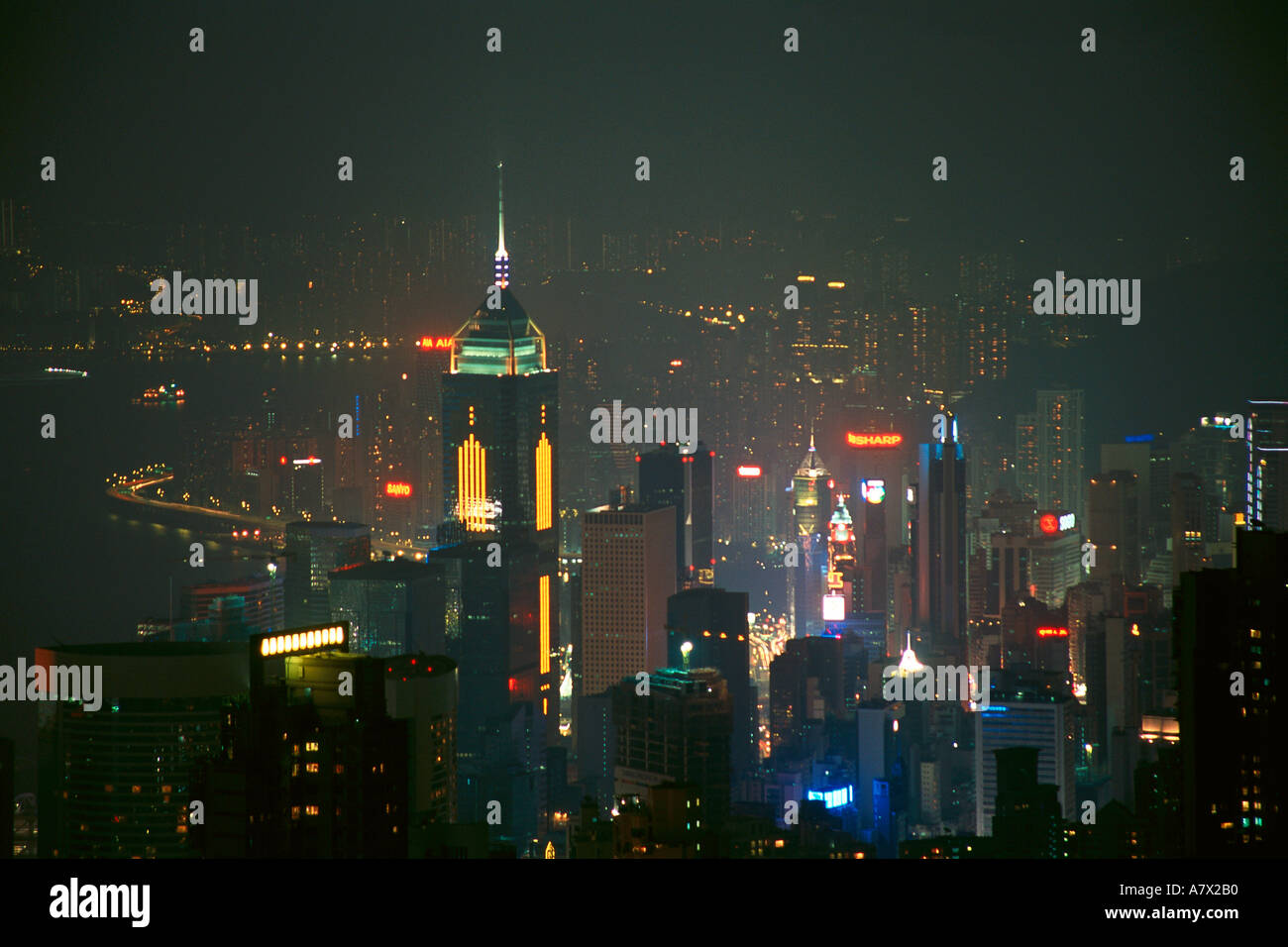 Night View of Hong Kong Harbor Philips Building from Victoria Peak Hong ...