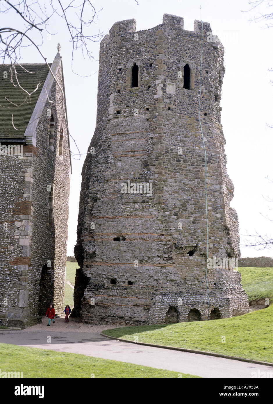 The Pharos Roman lighthouse Dover Castle Kent England build circa AD50 ...