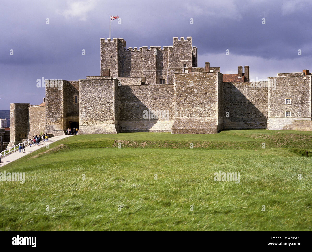 The Keep ramparts and walls of Dover Castle Kent England Stock Photo ...