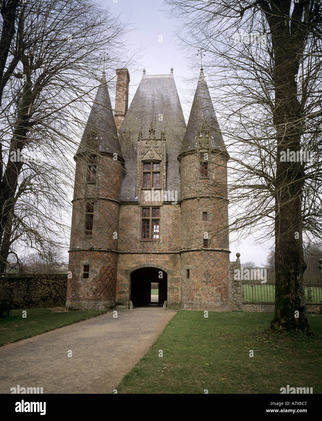 The gatehouse at Chateau de Carrouges Orne Normandy France Stock Photo ...