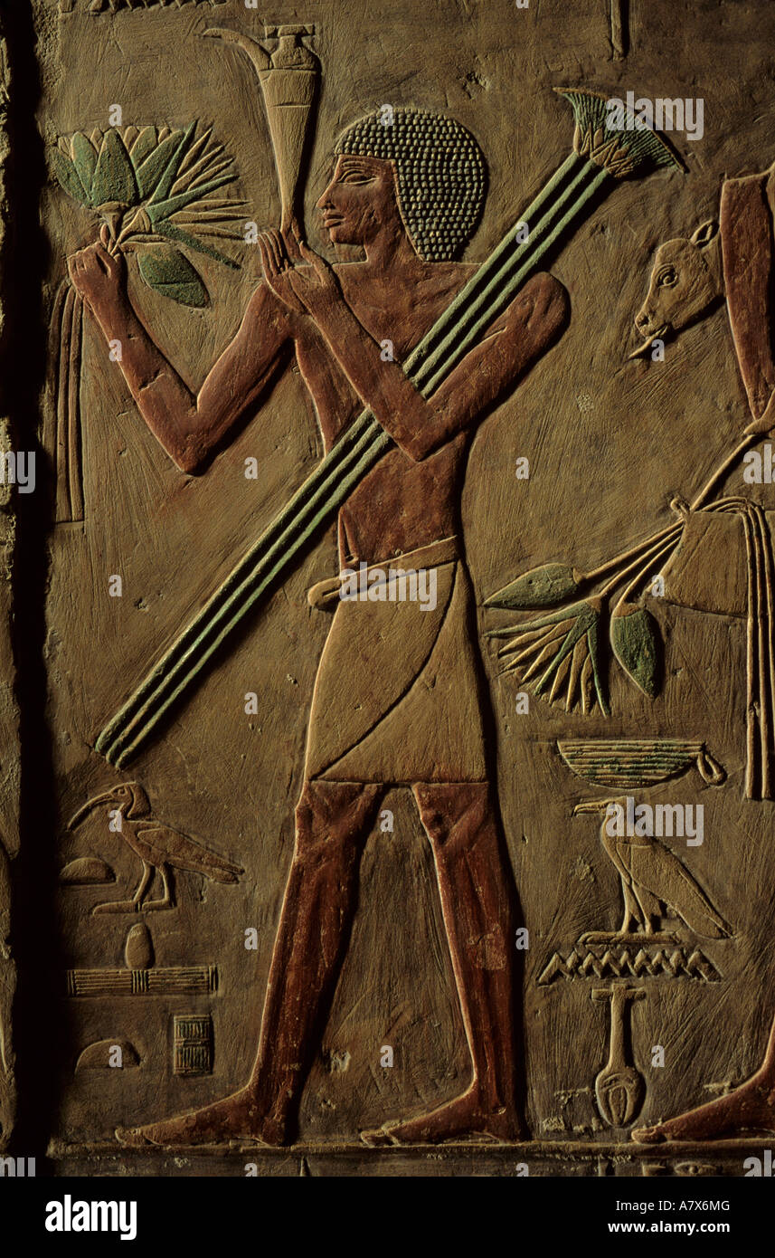 Egypt, Old Kingdom, A bearer brings offerings in the tomb of the Old ...