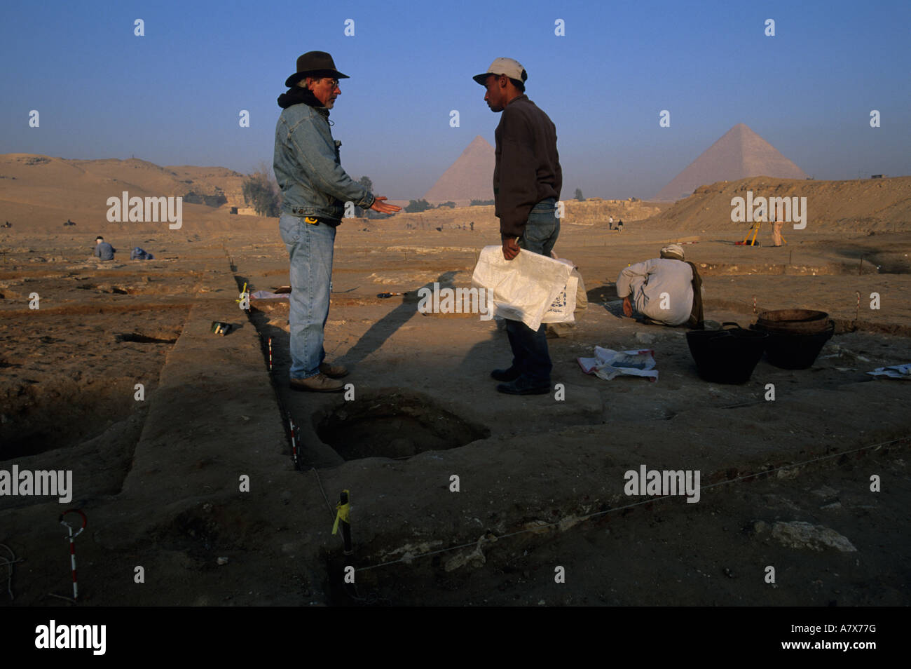 Africa, Egypt, Giza plateau. Dr. Mark Lehner in royal production center ...