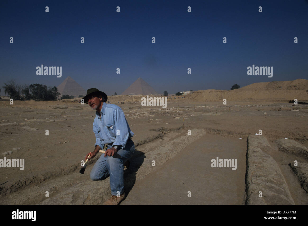 Africa, Egypt, Giza plateau. Dr. Mark Lehner in royal production center ...