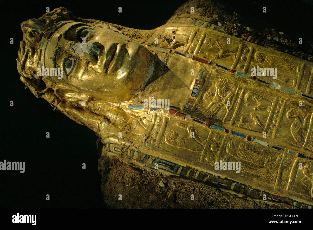 Egypt, Bahariya Oasis, Valley of the Golden Mummies, Mummy A with ...