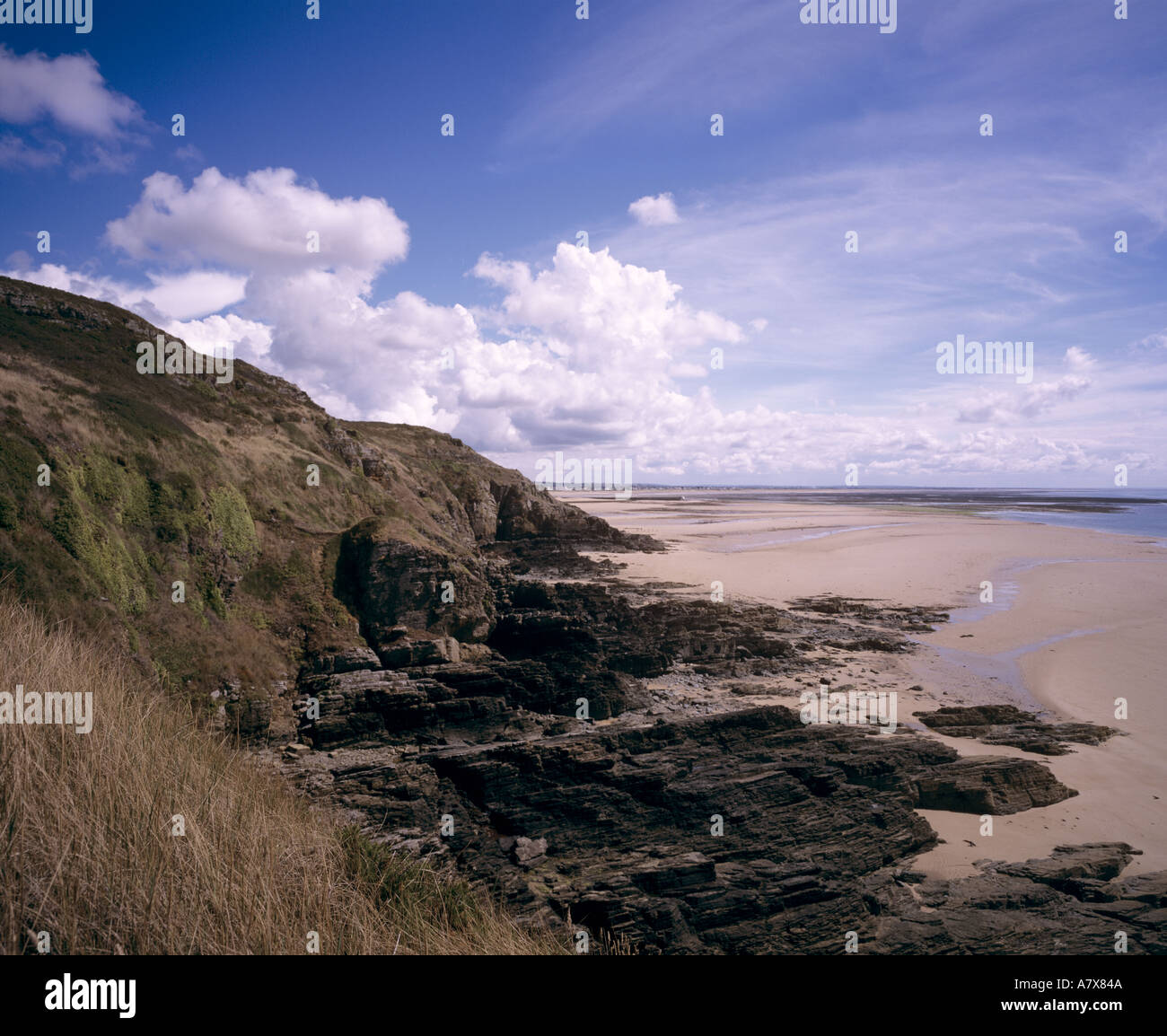 Beach on the west coast of the Cotentin Peninsula near Barneville ...