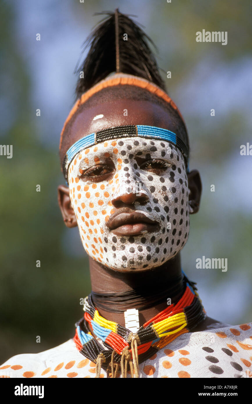 Portrait of a Karo warrior wearing traditional body paint, near his ...