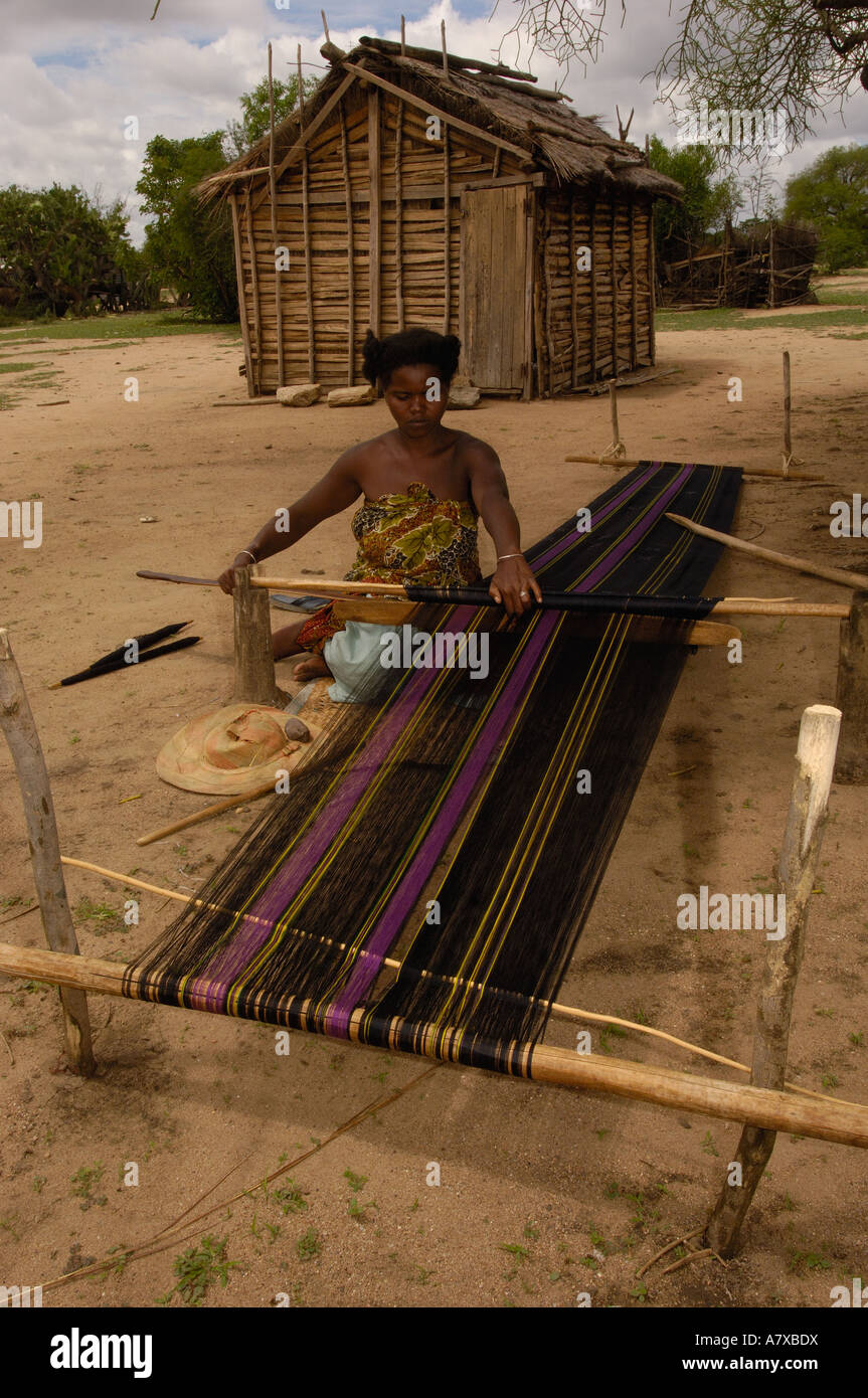 Mahafaly woman weaving a 'lamba'. The cloth worn by both men and women ...