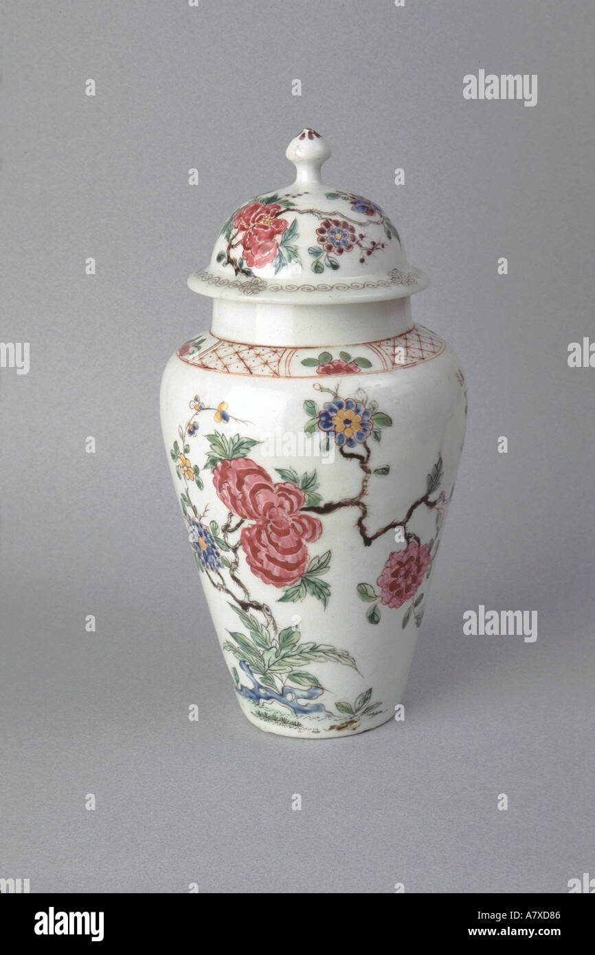 Bow Porcelain famille rose tapering oviform vase and cover circa 1750 ...