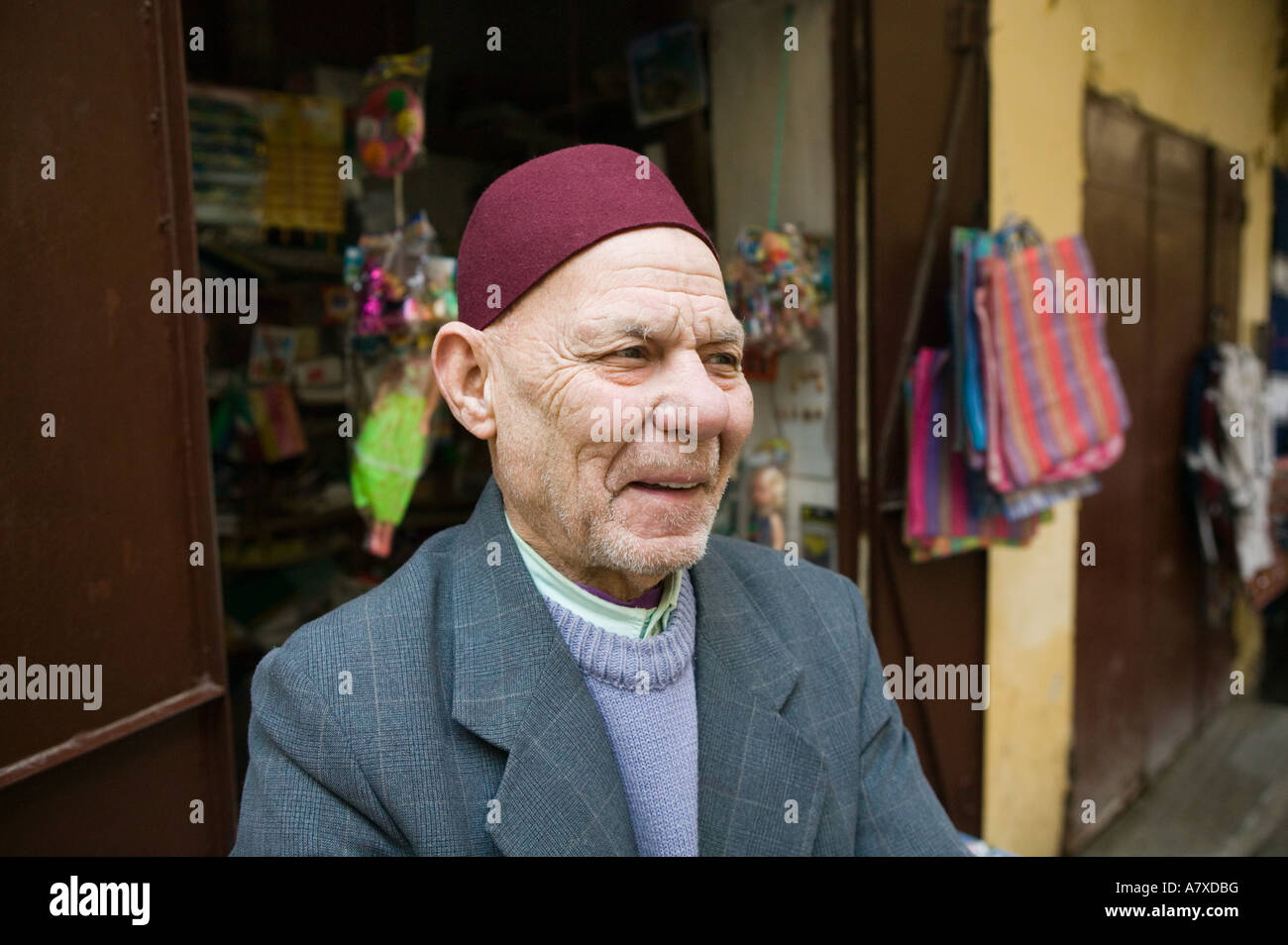 MOROCCO, Fes: Fes El, Bali (Old Fes), Older Shopkeeper wearing Fez (MR ...
