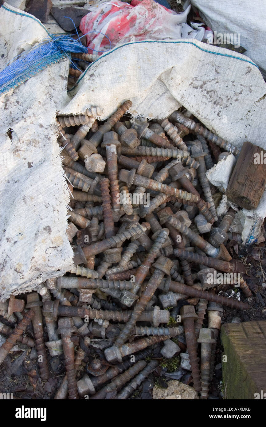 Bolts used in the construction of railway tracks Stock Photo - Alamy