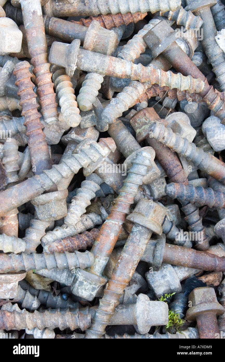 Bolts used in the construction of railway tracks Stock Photo - Alamy