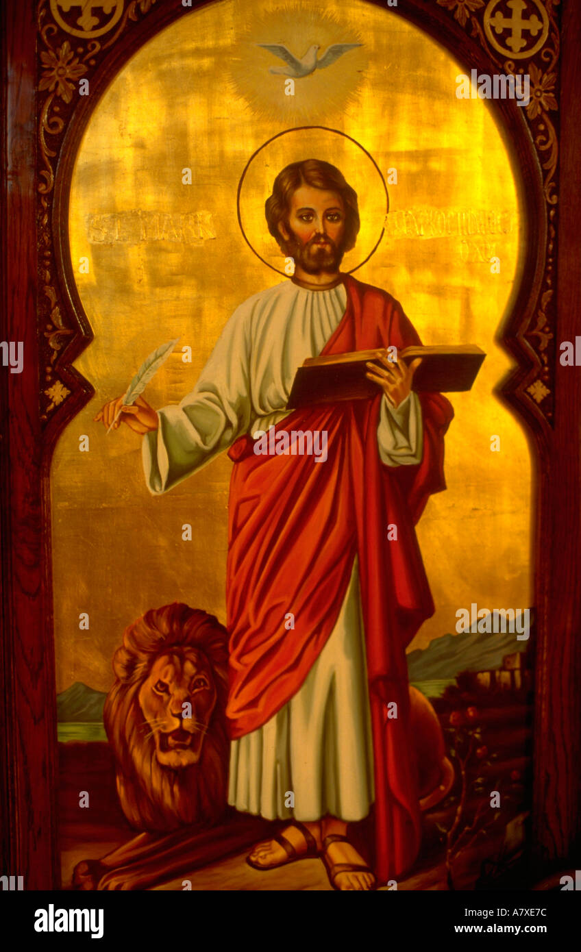 Daniel writing in the lion's den painting at Coptic Orthodox Church ...