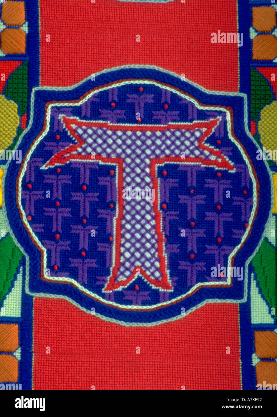 T symbol for trinity on needlepoint tapestry at Olivet Church. St Paul ...