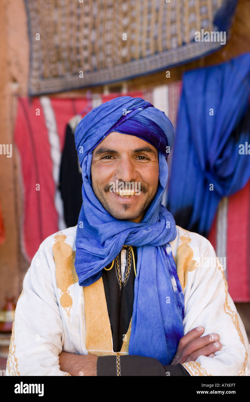 MOROCCO, South of the High Atlas, OUARZAZATE: Young Merchant in Blue ...