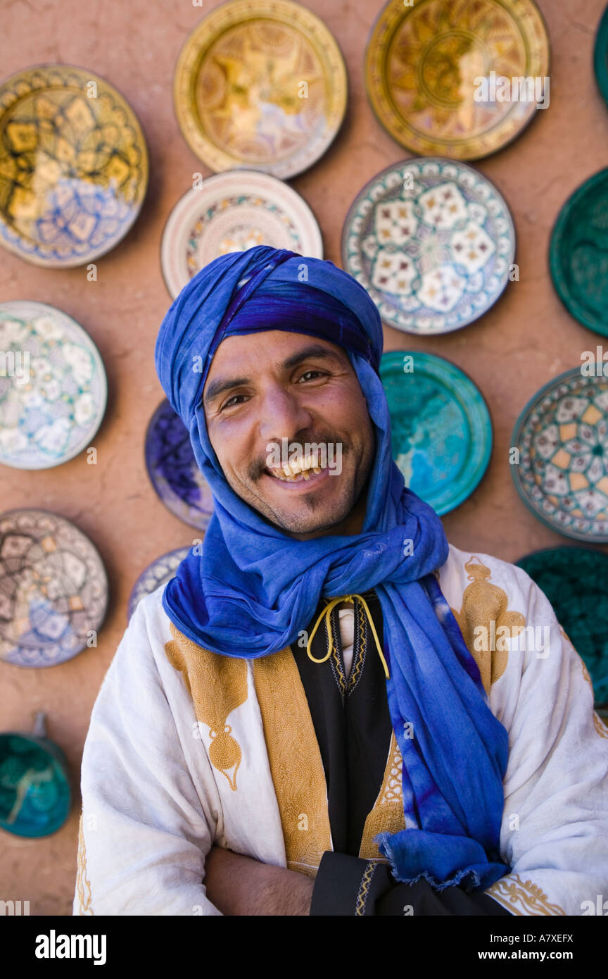 MOROCCO, South of the High Atlas, OUARZAZATE: Young Merchant in Blue ...