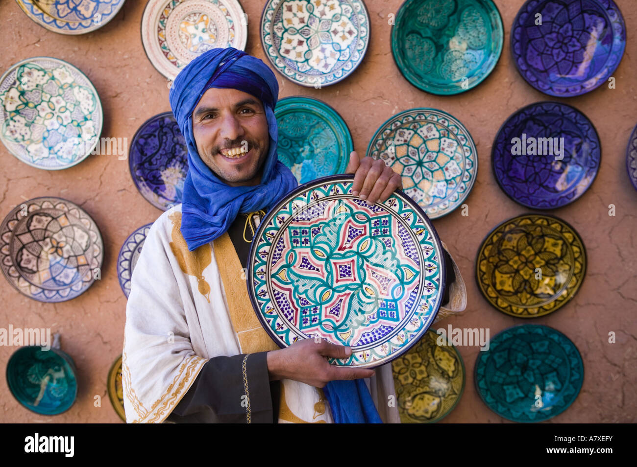 MOROCCO, South of the High Atlas, OUARZAZATE: Young Merchant in Blue ...