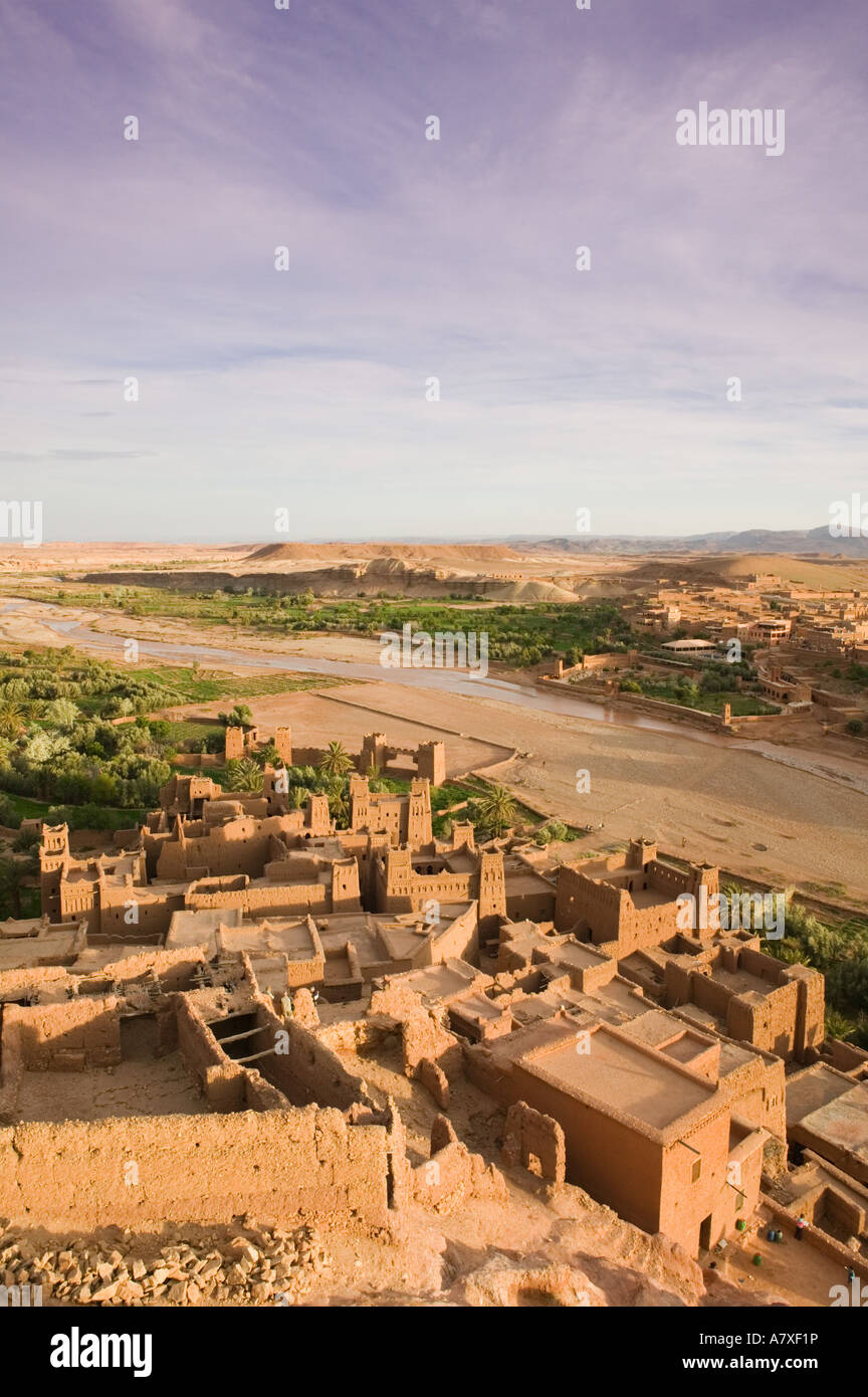 MOROCCO, South of the High Atlas, AIT BENHADDOU: View of Kasbah /Sunset ...