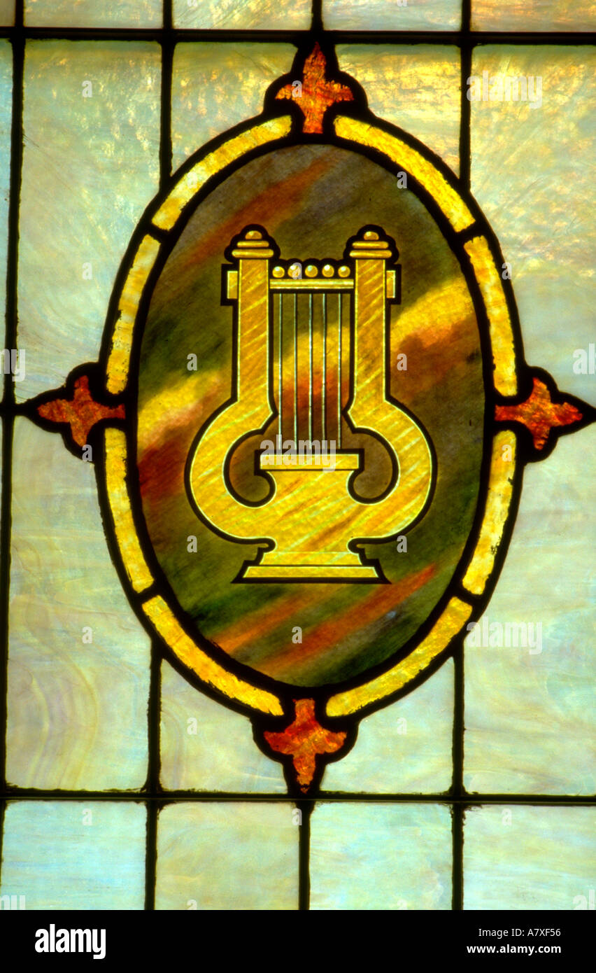 Lyre or harp on stained glass window. Minneapolis Minnesota USA Stock ...