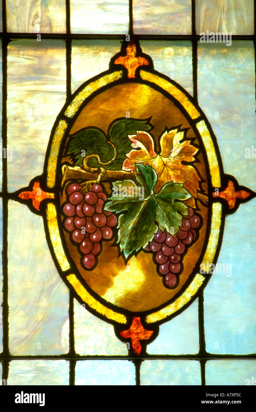Vines and grapes on stain glass window. Minneapolis Minnesota USA Stock ...
