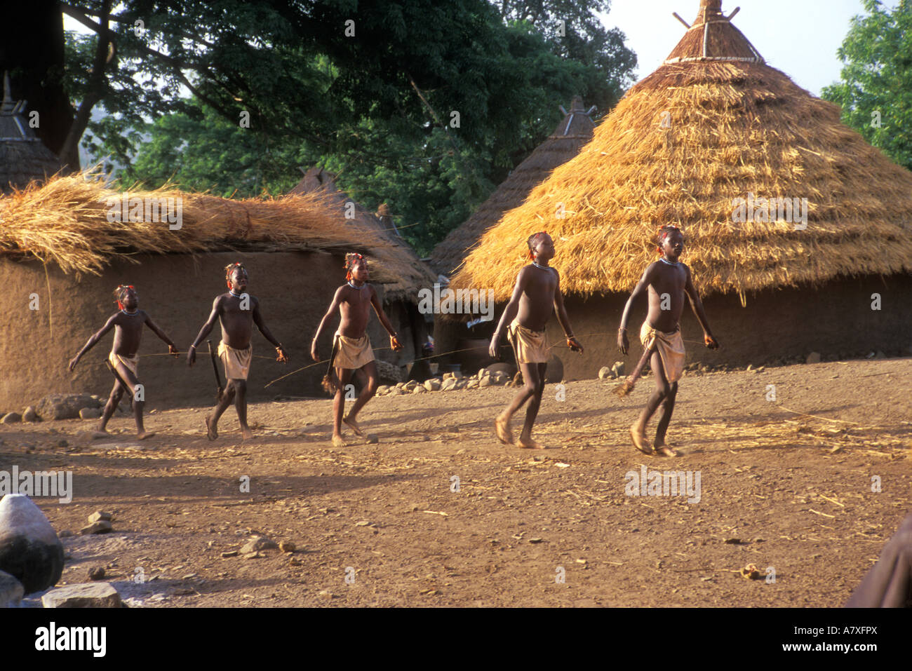 Five Bedik tribe boys running all day for their initiation into manhood ...