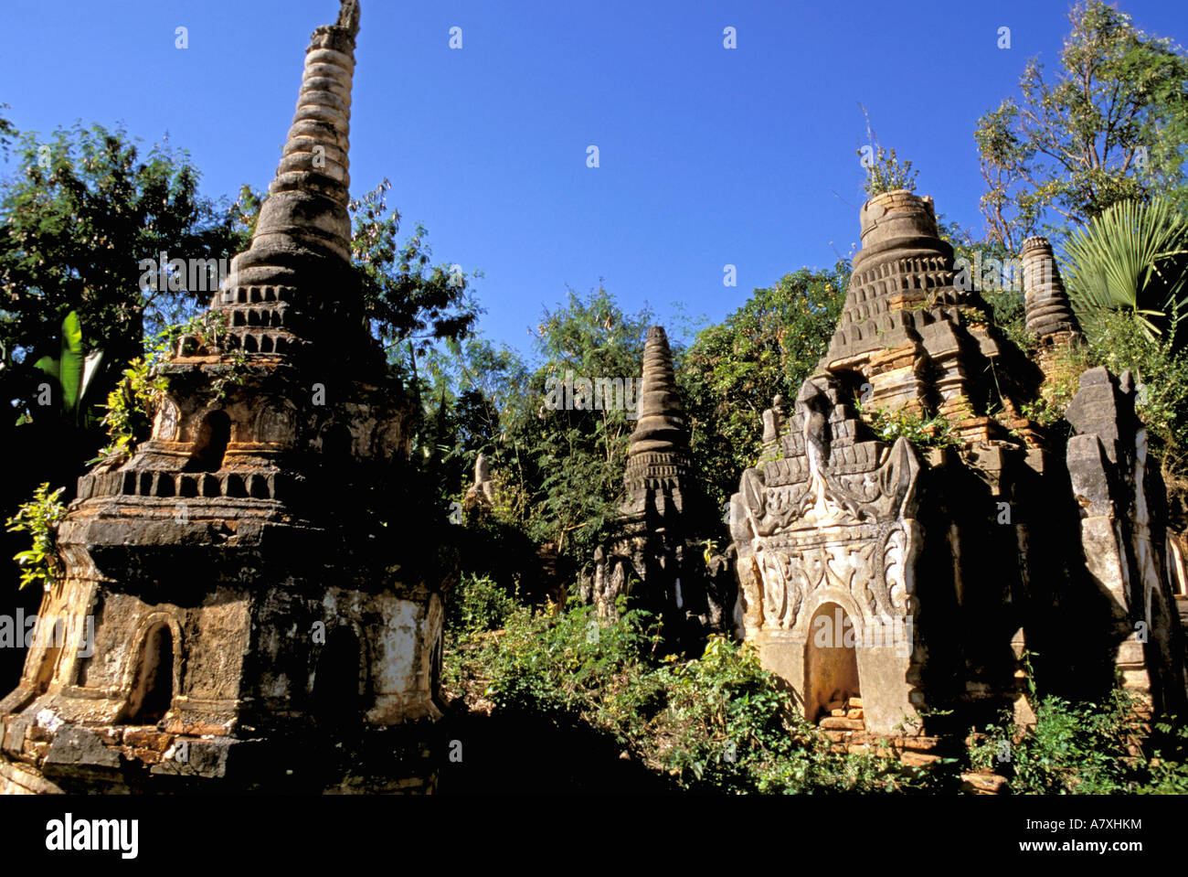 Asia, Myanmar, Shan State, Inle Lake, Indein, Shwe Inn Thein. Stupa ...