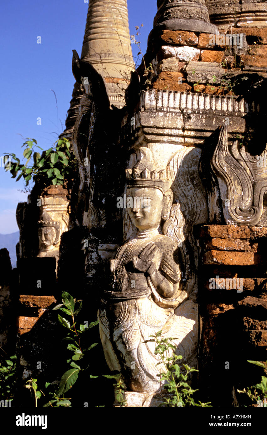 Asia, Myanmar, Shan State, Inle Lake, Indein, Shwe Inn Thein. Ruined ...