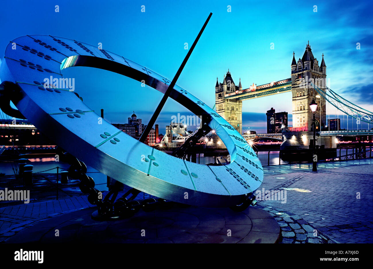 time sundial with tower bridge in background night london england uk ...