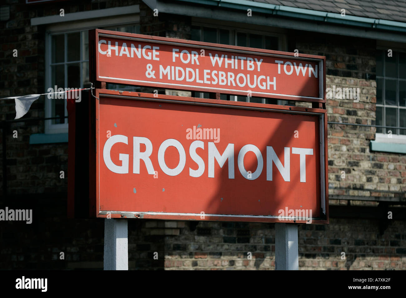 A sign at Grosmont North Yorkshire England UK Change for Whitby Town ...