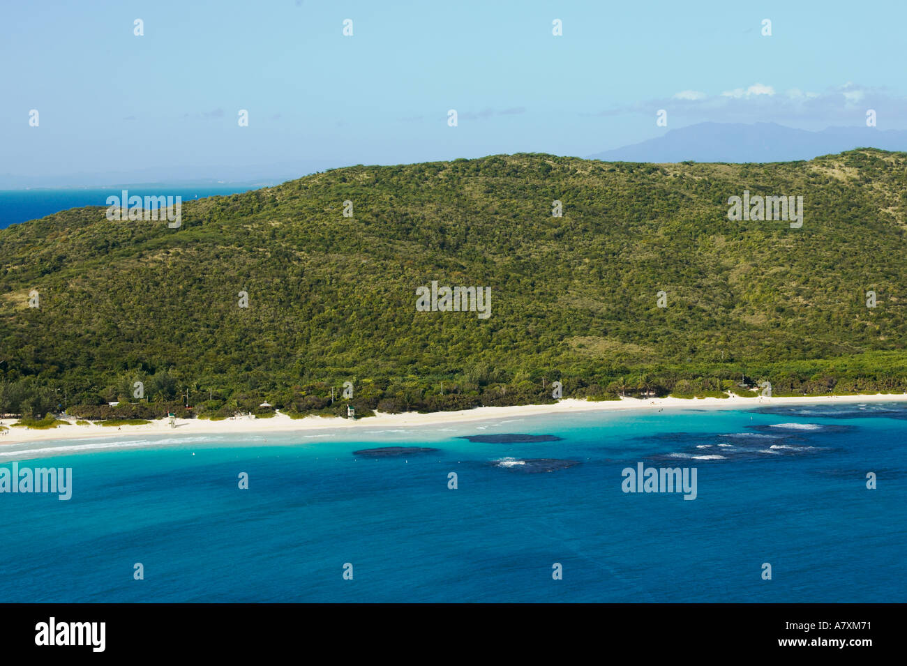 PUERTO RICO Culebra Flamenco Beach Playa Flamenco overlooking hill ...
