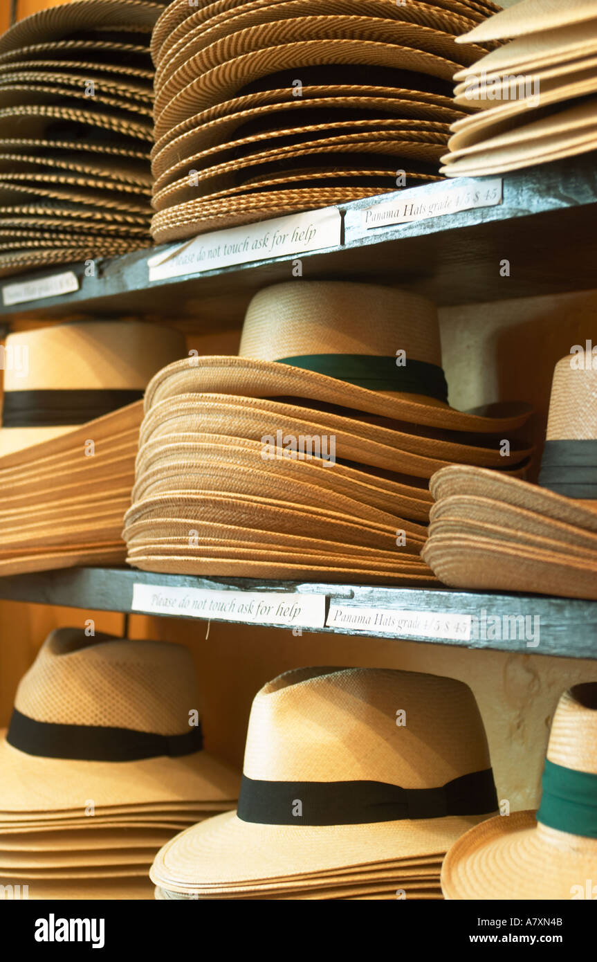 PUERTO RICO San Juan Panama hats displayed on shelves mens with brims ...