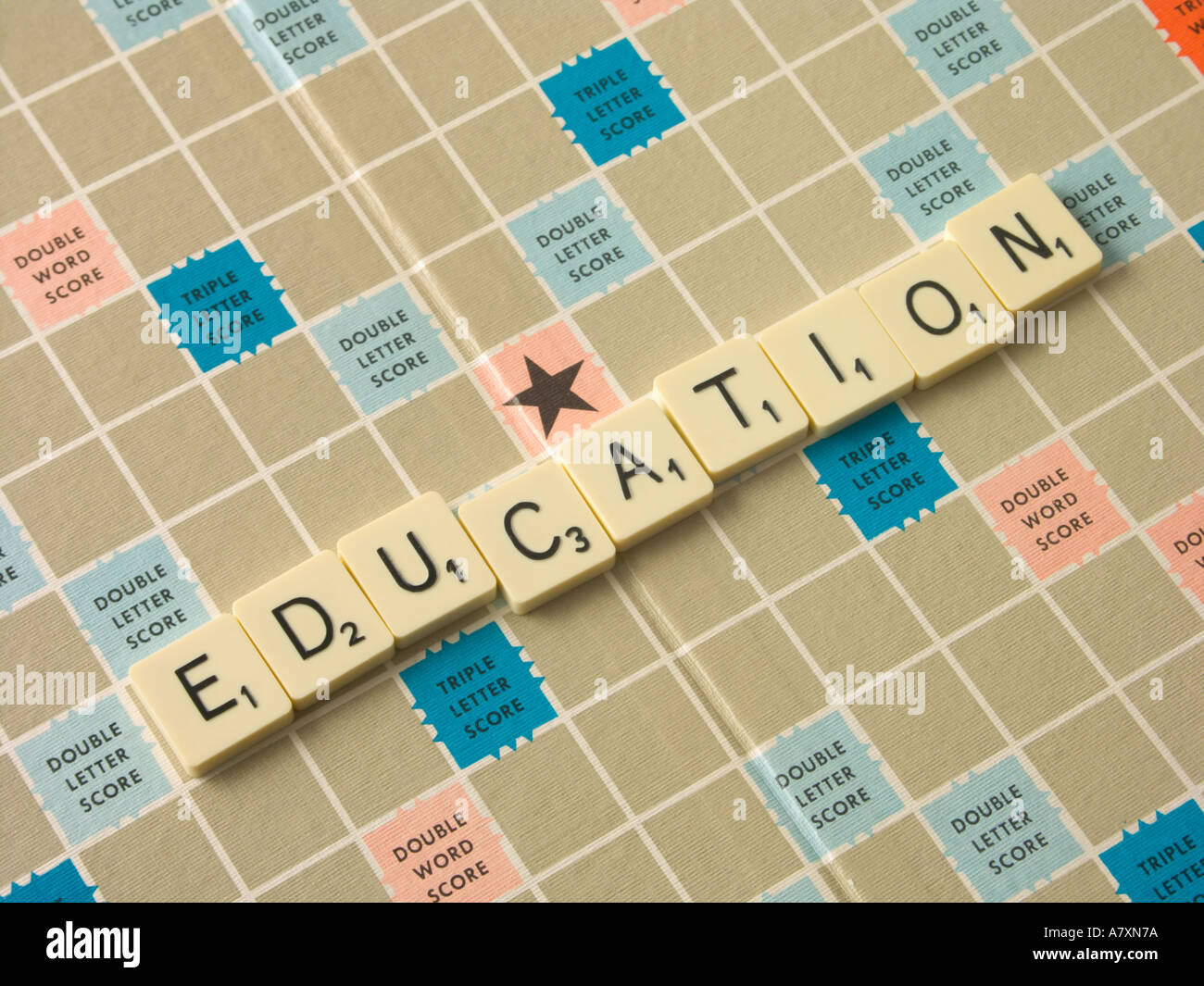 Scrabble tiles spelling the word "Education Stock Photo - Alamy