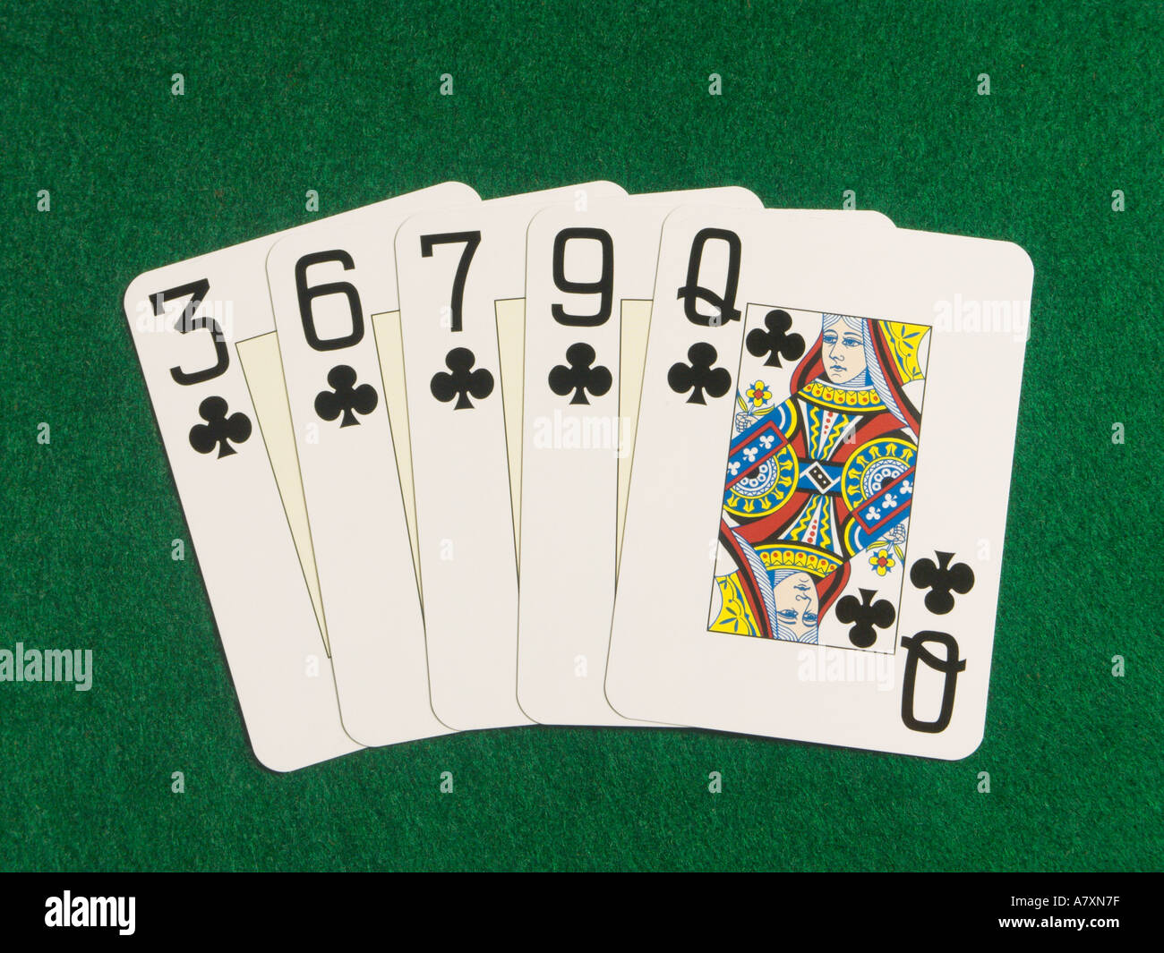 Playing cards showing a Flush Stock Photo - Alamy
