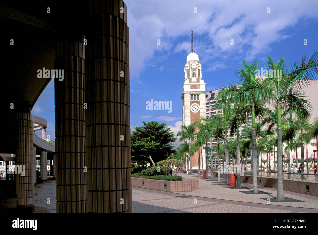 Asia, China, Hong Kong. Clock tower along Kowloon waterfront in Tsim ...