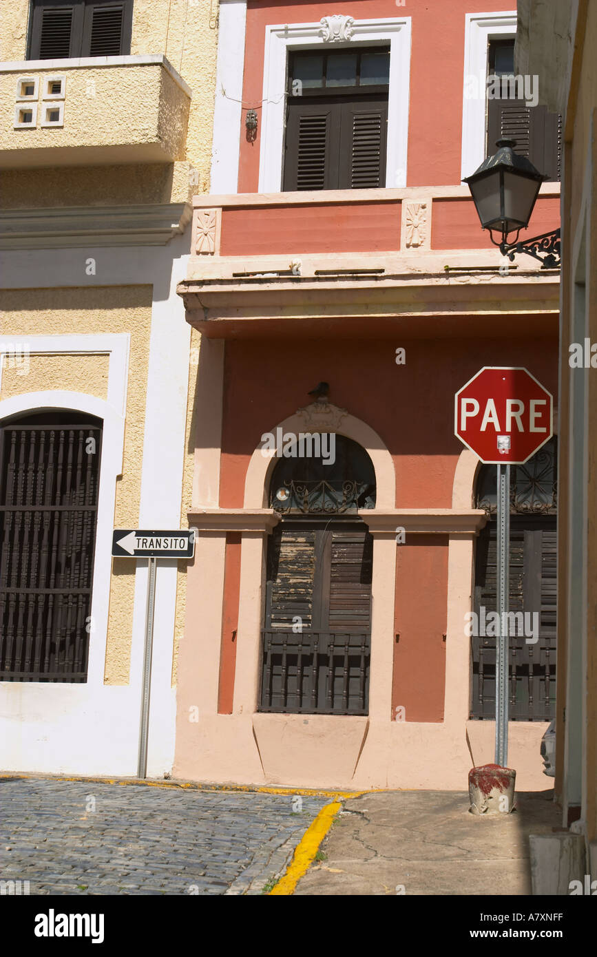 PUERTO RICO San Juan Old San Juan street scene stop sign one way sign ...