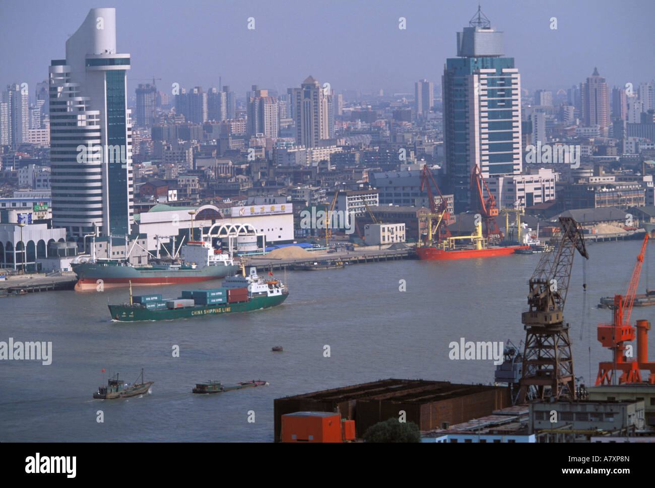 Asia, China, Shanghai, Pudong. Shipyards and Huangpu River Stock Photo ...