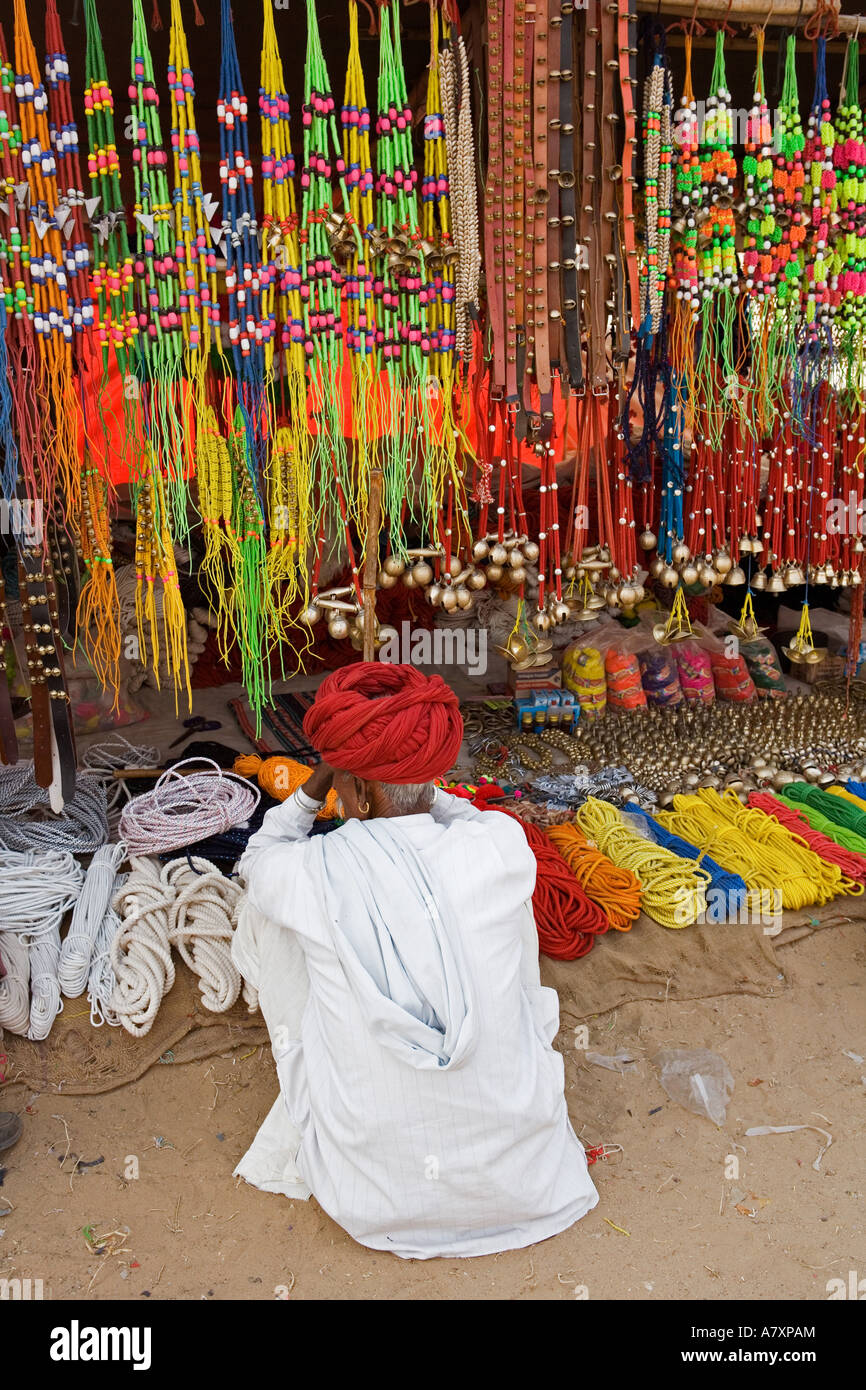 Pushkar, India, Camel Fair, camel paraphenalia in stall Stock Photo - Alamy
