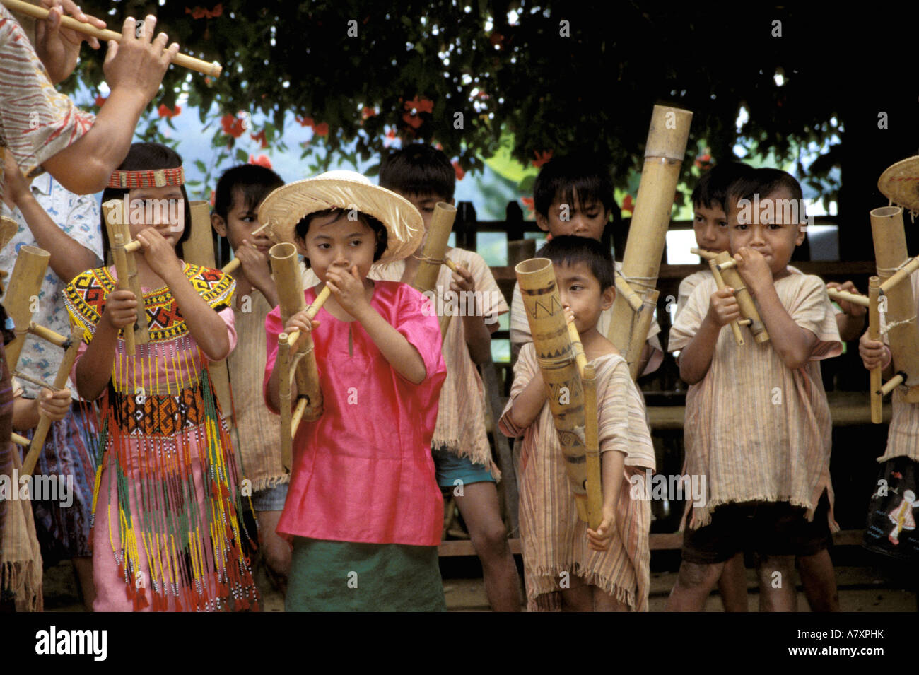 Asia, Indonesia, Sulawesi, Tana Toraja. Children playing traditional ...