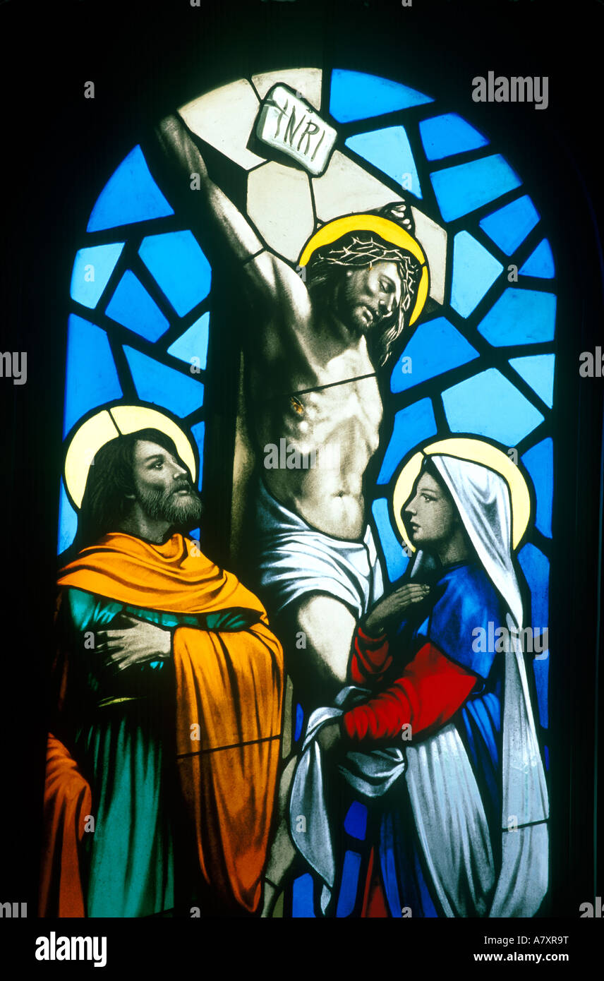 Asia, Japan, Nagasaki, Hirado, Tabira Catholic Church, Stained Glass ...