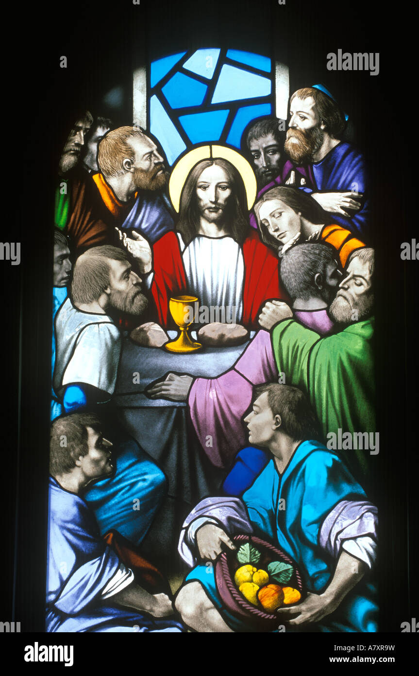 Asia, Japan, Nagasaki, Hirado, Tabira Catholic Church, Stained Glass ...