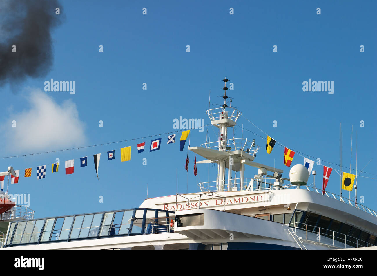 PUERTO RICO San Juan Cruise ship in port nautical flags strung on wire ...