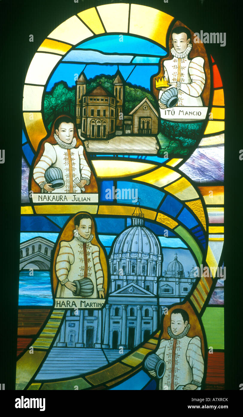 Asia, Japan, Nagasaki, Shimabara, Shimabara Catholic Church, Stained ...