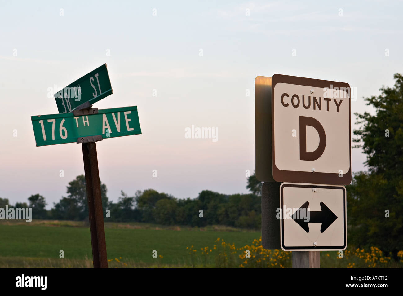 WISCONSIN Kenosha Road sign at highway intersection arrows in two ...