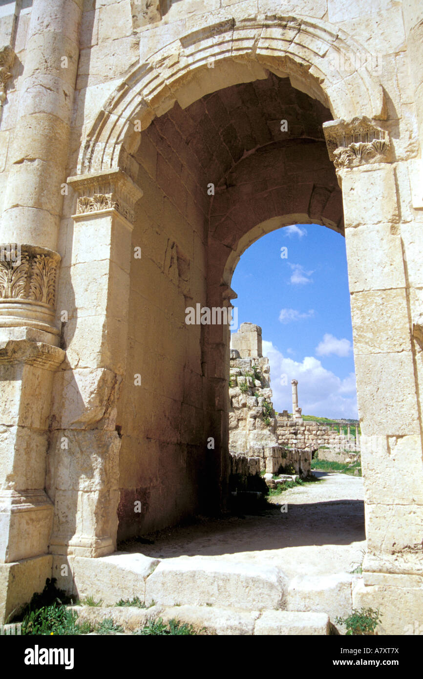 Asia, Middle East, Jordan, Jerash. South Gate - Hadrian's Arch built to ...