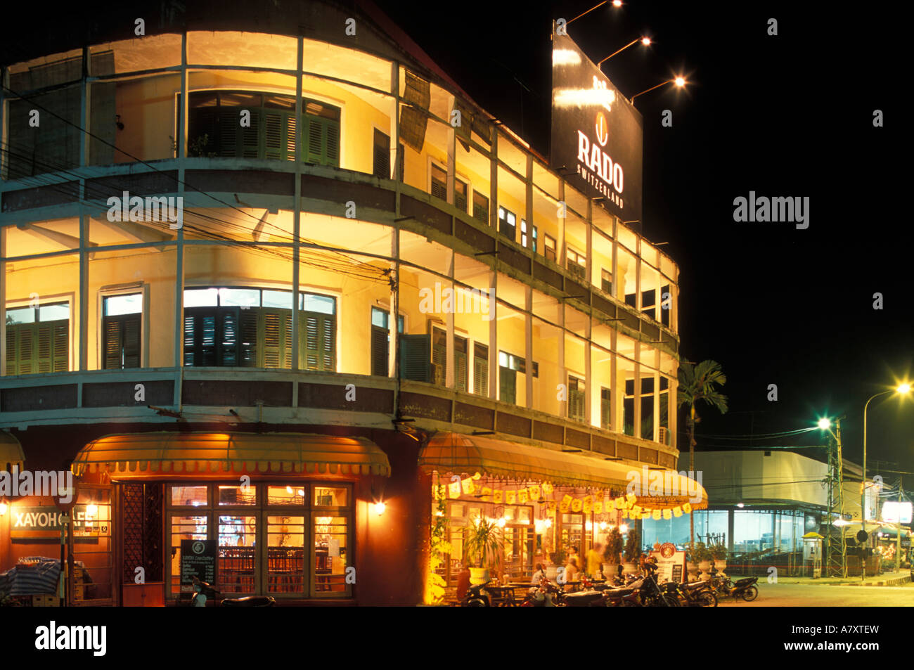 Asia, Laos, Vientiane, Exterior view of Xayoh Cafe at night Stock Photo ...
